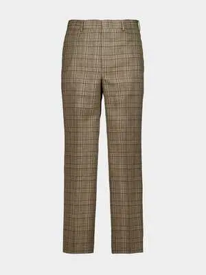 Auralee Dark Check Silk Linen Trousers - Brown