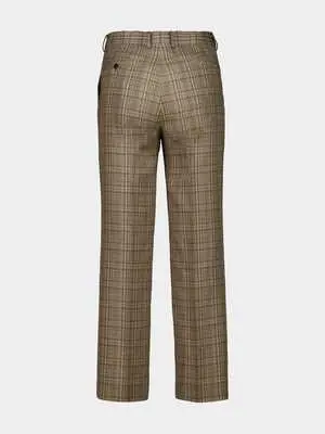 Auralee Dark Check Silk Linen Trousers - Brown