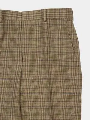 Auralee Dark Check Silk Linen Trousers - Brown