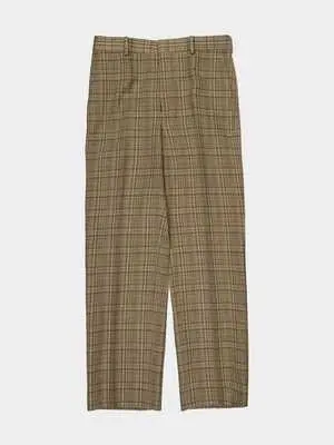 Auralee Dark Check Silk Linen Trousers - Brown