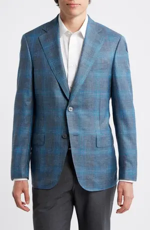 HERITAGE GOLD Blue Plaid Wool Blend Sport Coat