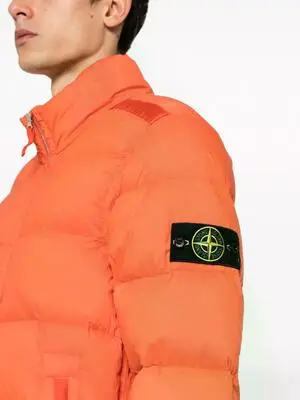 Stone Island Quilted Jacket With Compass Motif - Orange
