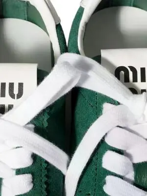 Miu Miu Plume Suede Lace-up Sneakers - Green