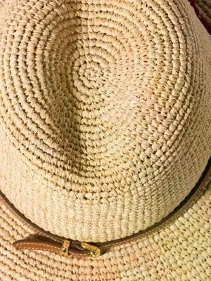 Miu Miu Raffia Sun Hat With Leather And Ribbon Details - Neutrals