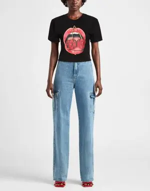 Fiorucci Cotton Elastane Graphic Crop T-shirt
