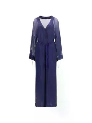 Giorgio Armani V-neck Wide-leg Jumpsuit With Tassel Belt - Blue