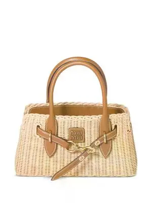 Miu Miu Aventure Woven Rattan And Leather Handbag