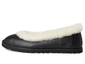 UGG Zora Leather Ballet Flat Shoes - Black