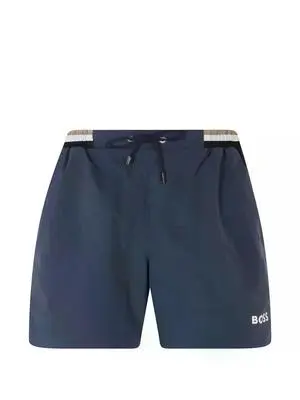 BOSS Logo Print Drawstring Swim Shorts - Blue