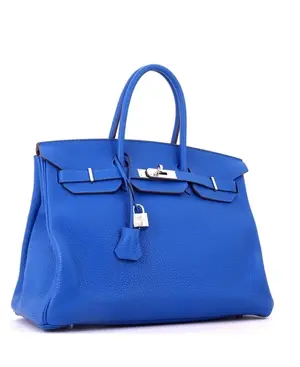Hermès Birkin 35 Handbag Blue Clemence With Palladium Hardware - Mykonos