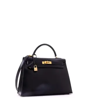 Hermès Kelly 32 Handbag Black Box Calf With Gold Hardware - Noir