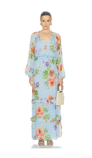 Hemant & Nandita Floral Print Maxi Kaftan With Slip - Blue