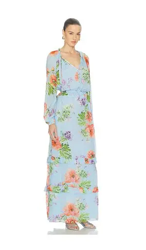 Hemant & Nandita Floral Print Maxi Kaftan With Slip - Blue