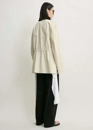 TOTEME Oversized Cotton Twill Utility Jacket With Drawstring - Creme