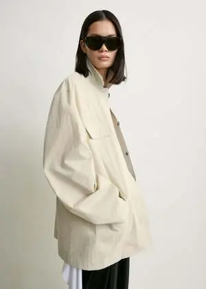 TOTEME Oversized Cotton Twill Utility Jacket With Drawstring - Creme