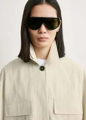 TOTEME Oversized Cotton Twill Utility Jacket With Drawstring - Creme