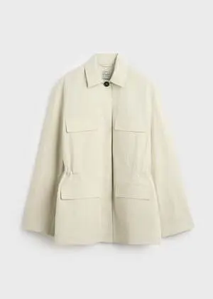 TOTEME Oversized Cotton Twill Utility Jacket With Drawstring - Creme