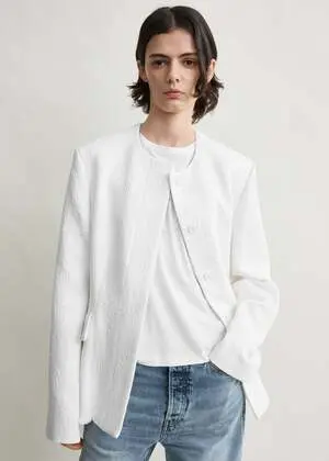 TOTEME Jacquard Cotton Jacket With Sculptural Shoulders - White