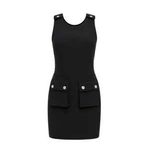MIRIMALIST Apron Mini Dress With Utility Pockets - Black