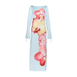JUSTIN TONG Floral Print Long Sleeve Maxi Dress - Blue