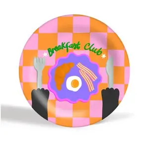 THE PAPER TAIL Orange / Pink Breakfast Club Cat Ceramic Plate