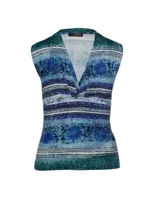 CONQUISTA Sleeveless Animal Print V-neck Top - Blue