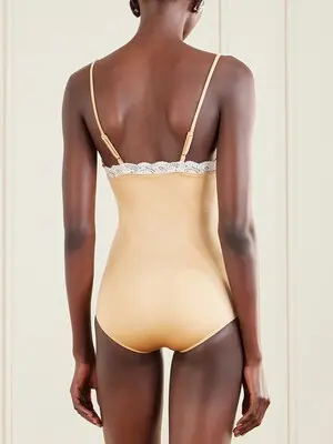 Chloé Lace-trimmed Stretch-jersey Bodysuit With Bow Detail - Neutrals