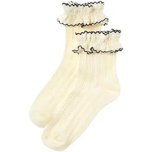 HIGH HEEL JUNGLE BY KATHRYN EISMAN Sheer Frilly Socks - White