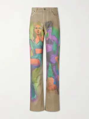 Versace The Femmes Printed Straight-leg Jeans - Green