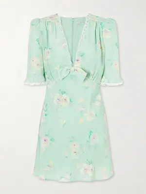 Alessandra Rich Floral Print Silk Mini Dress - Green