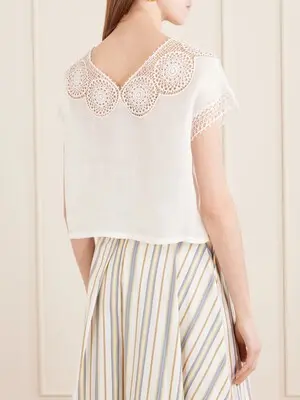 NILI LOTAN Caila Crochet-trimmed Ramie Top - Neutrals