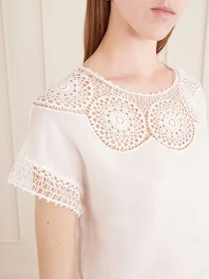 NILI LOTAN Caila Crochet-trimmed Ramie Top - Neutrals