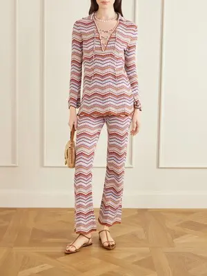 Rixo Boni Crocheted Cotton Chevron Stripe Trousers - Multi