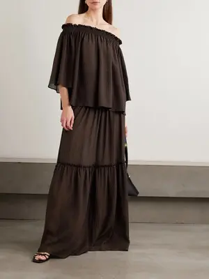 JOSEPH Emi Off-the-shoulder Shirred Seersucker Top