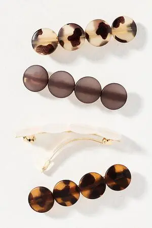 Anthropologie Set Of 4 Bead Barrettes - Neutral Pattern