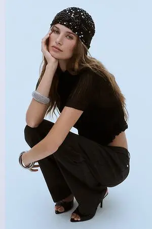 Anthropologie Sequin Knit Skullcap - Black