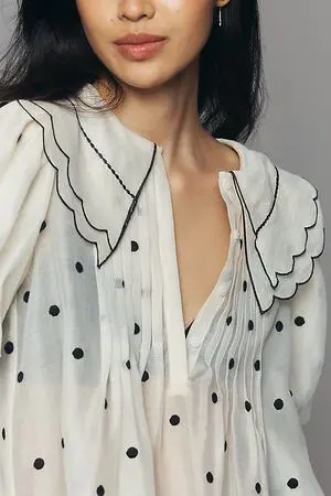 English Factory Scalloped Collar Polka Dot Blouse