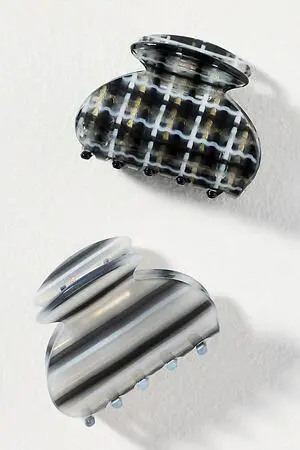 Anthropologie Set Of Two Acrylic Claw Clips - Black Pattern