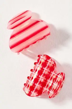 Anthropologie Set Of Two Acrylic Claw Clips - Red Pattern