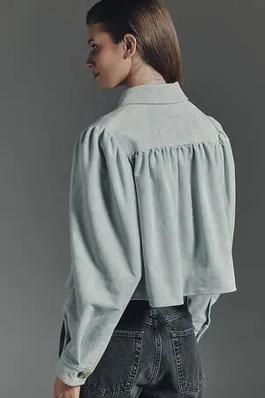 Blanknyc Cropped Button-front Jacket With Puffed Shoulders