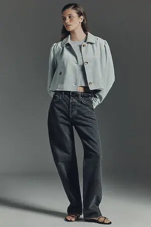 Blanknyc Cropped Button-front Jacket With Puffed Shoulders