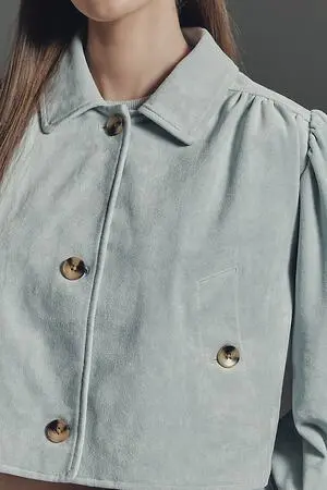 Blanknyc Cropped Button-front Jacket With Puffed Shoulders