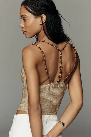 PILCRO Cowl Neck Beaded Strap Tank Top