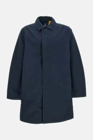 K-WAY Cotton Blend 3/4 Length Jacket With Water-repellent Finish - Blue