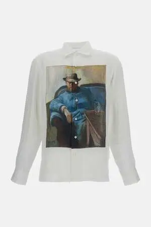 Junya Watanabe Camicia In Lino Con Stampa - Bianco