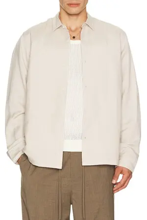 AUTO-REPLY Andrew Long Sleeve Linen Shirt In Cream - Sand