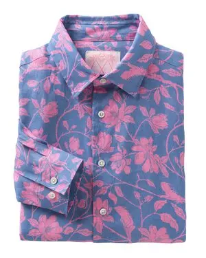 PINK HOUSE Linen Shirt Iguana Blue - Pink