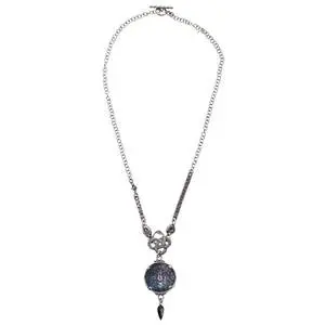 GEM KINGDOM Sterling Silver Black Mother Of Pearl Saint Benedict Charm Necklace - Silver/black