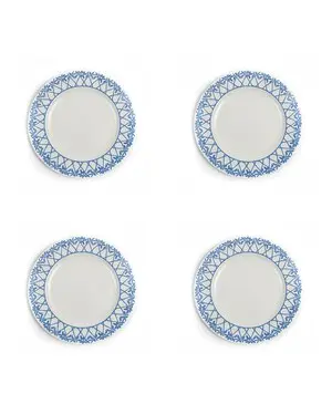 PINK HOUSE Fine Bone China Set Of Four Salad Plates Palms - Blue