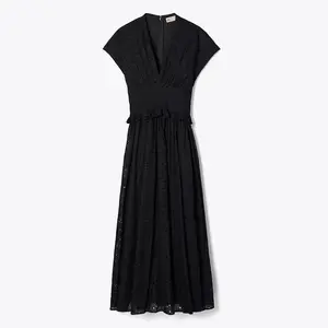 Tory Burch Eyelet Cotton Midi Dress - Black